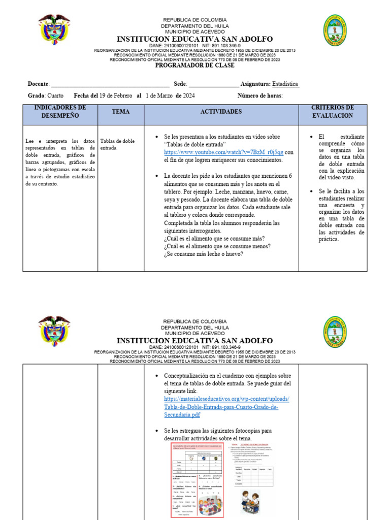 Programador de Clase Grado Cuarto Estadistica | PDF