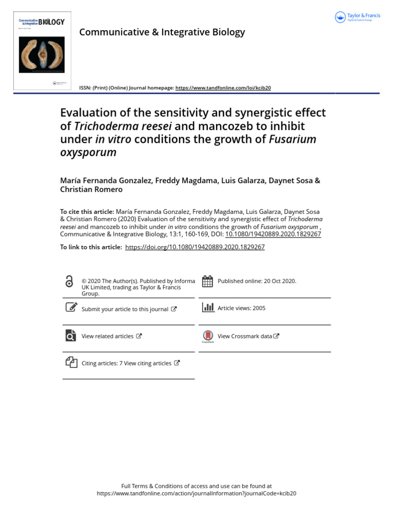 Evaluation of The Sensitivity and Synergistic Effect of Trichoderma Reesei and Mancozeb To ...
