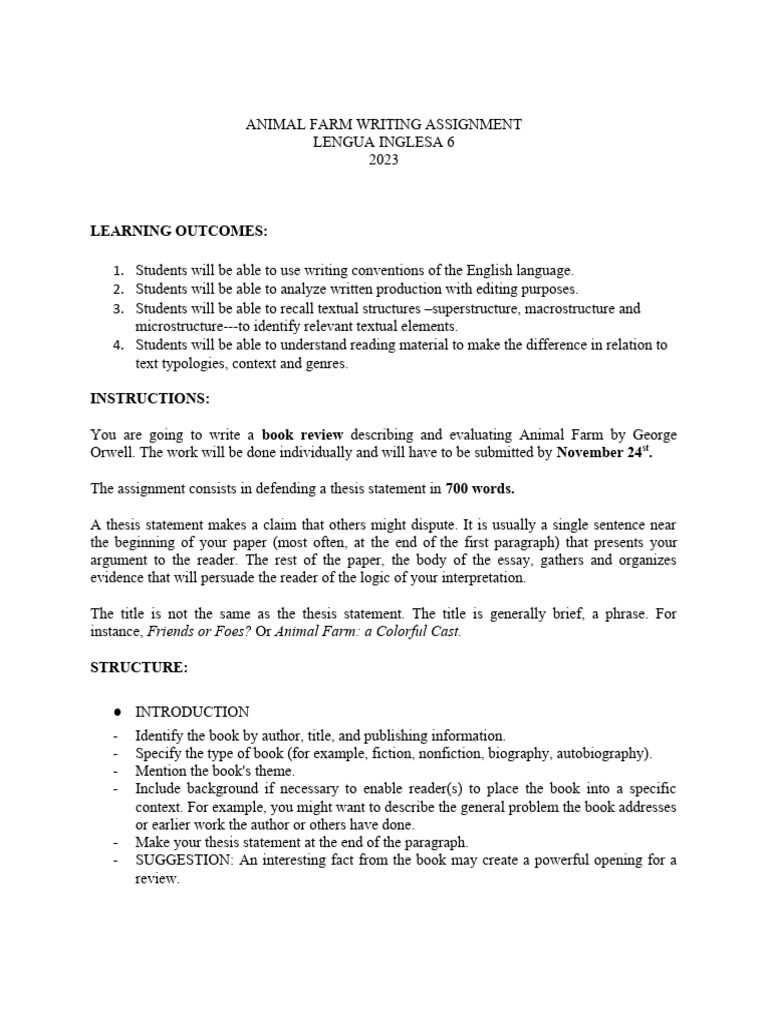 Animal Farm Writing Assignment - Protocol | PDF