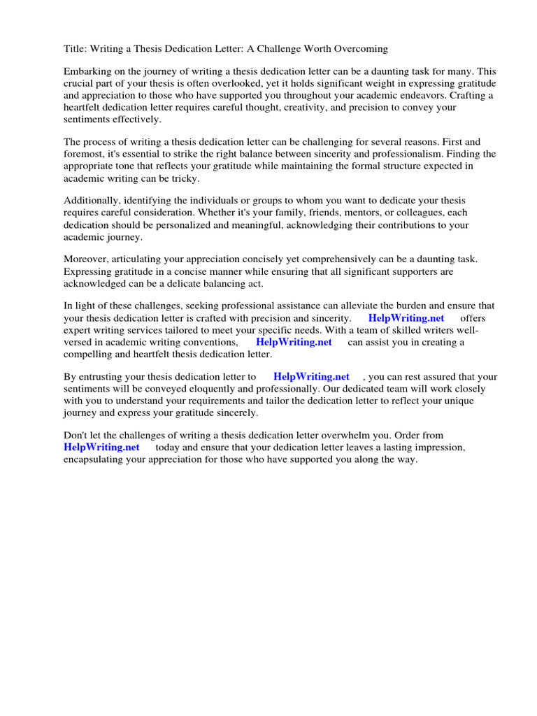 Thesis Dedication Letter Sample | PDF