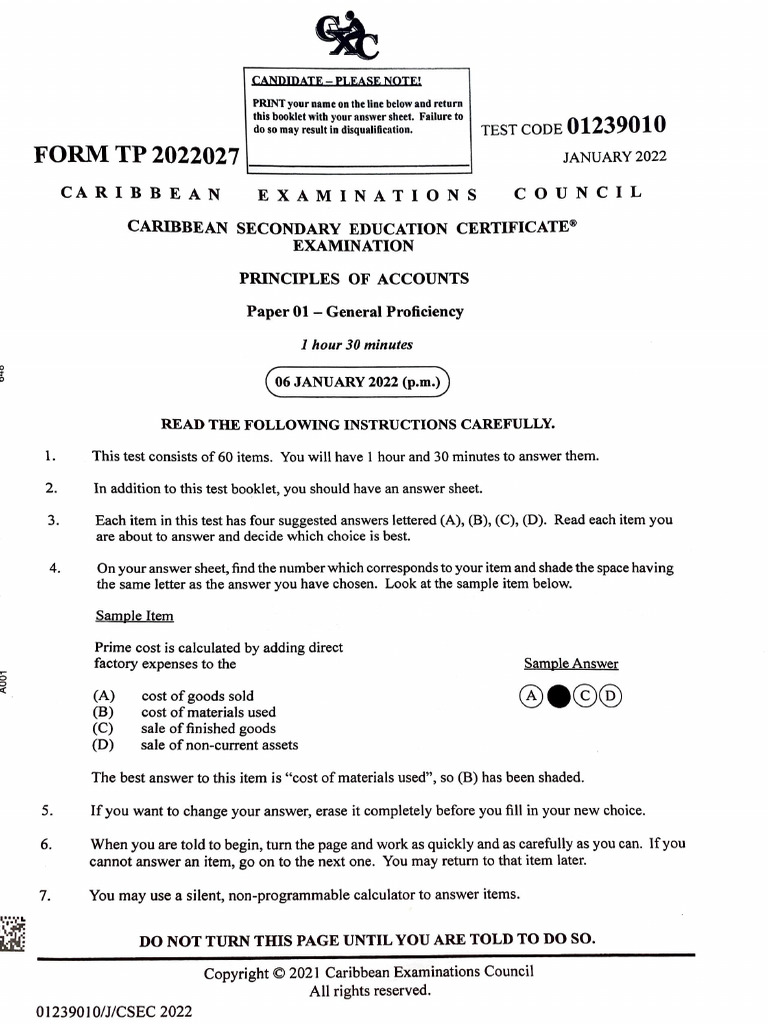 CSEC POA Jan 2022 P1 | PDF | Debits And Credits | Financial Services