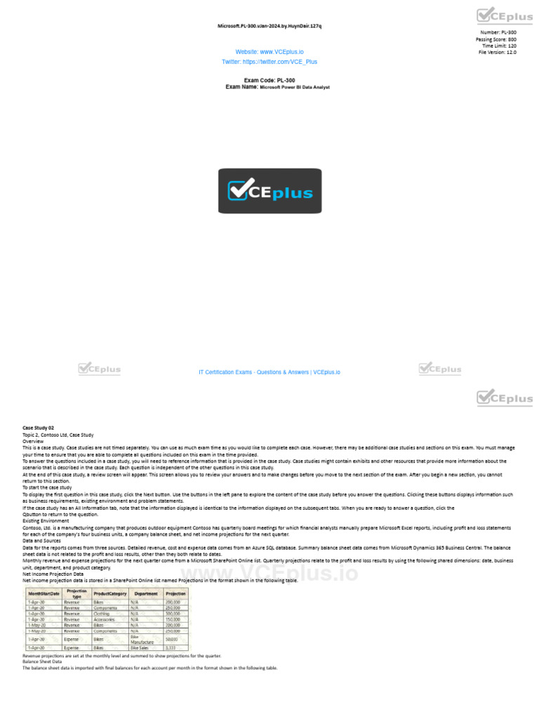 Microsoft - PL 300.VJan 2024.by .HuynDair.127q | PDF | Table (Database ...