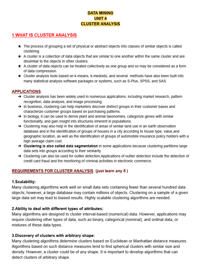 CLUSTER ANALYSIS-UNIT 4 | PDF | Cluster Analysis | Databases CLUSTER ANALYSIS-UNIT 4 | PDF | Cluster Analysis | Databases