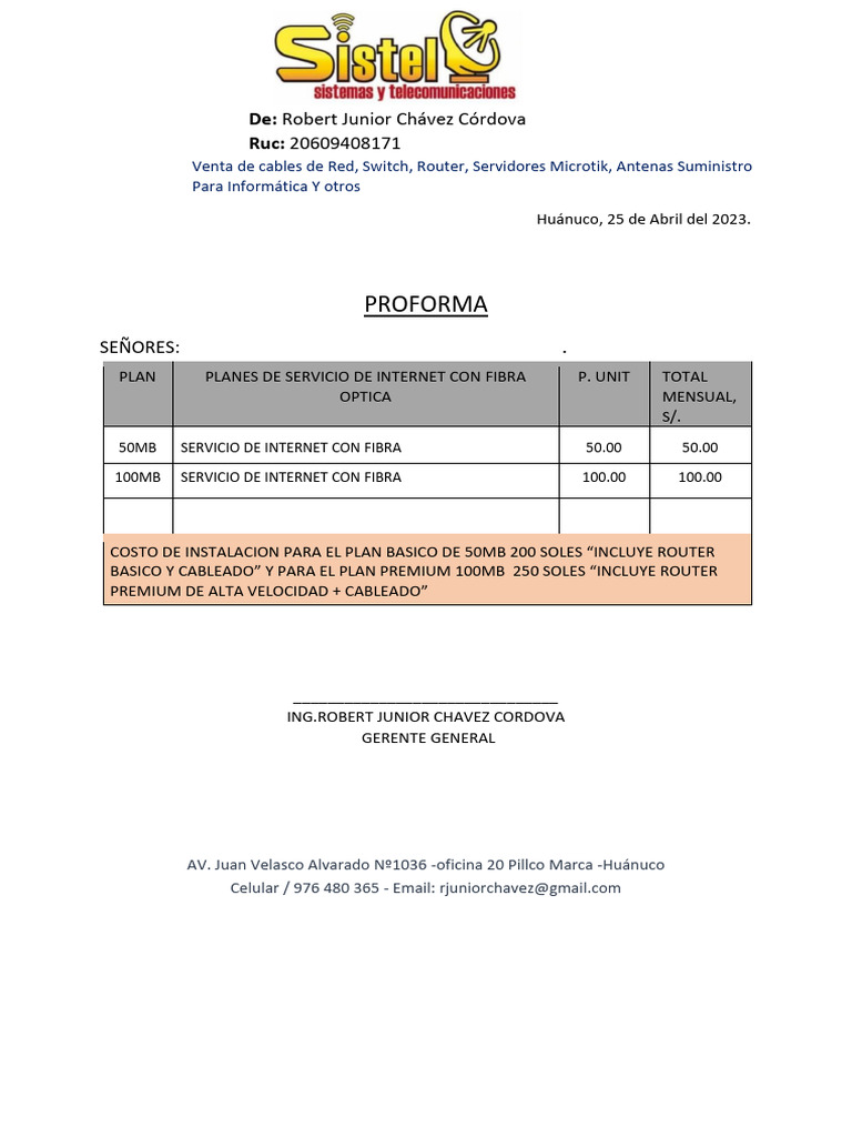 Proforma Internet Con Fibra | PDF