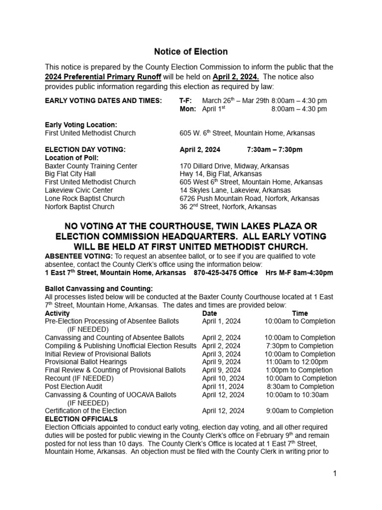 Notice of Election | PDF | Early Voting | Elections