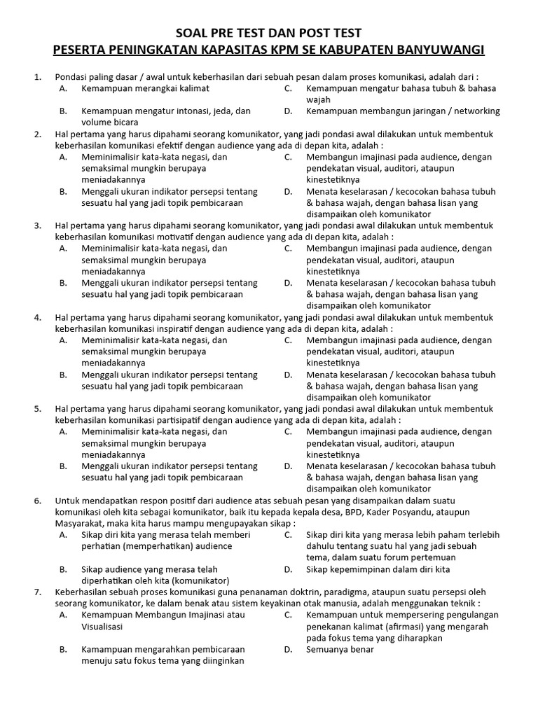 Soal Pre Test dan Post Test KPM Banyuwangi | PDF | Ilmu Sosial