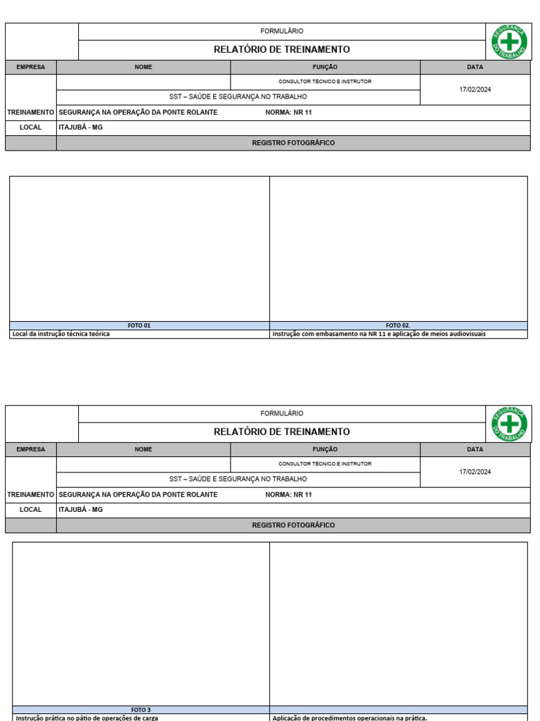 RELATÓRIO DE TREINAMENTO - PONTE ROLANTE - 17-02-2024 | PDF