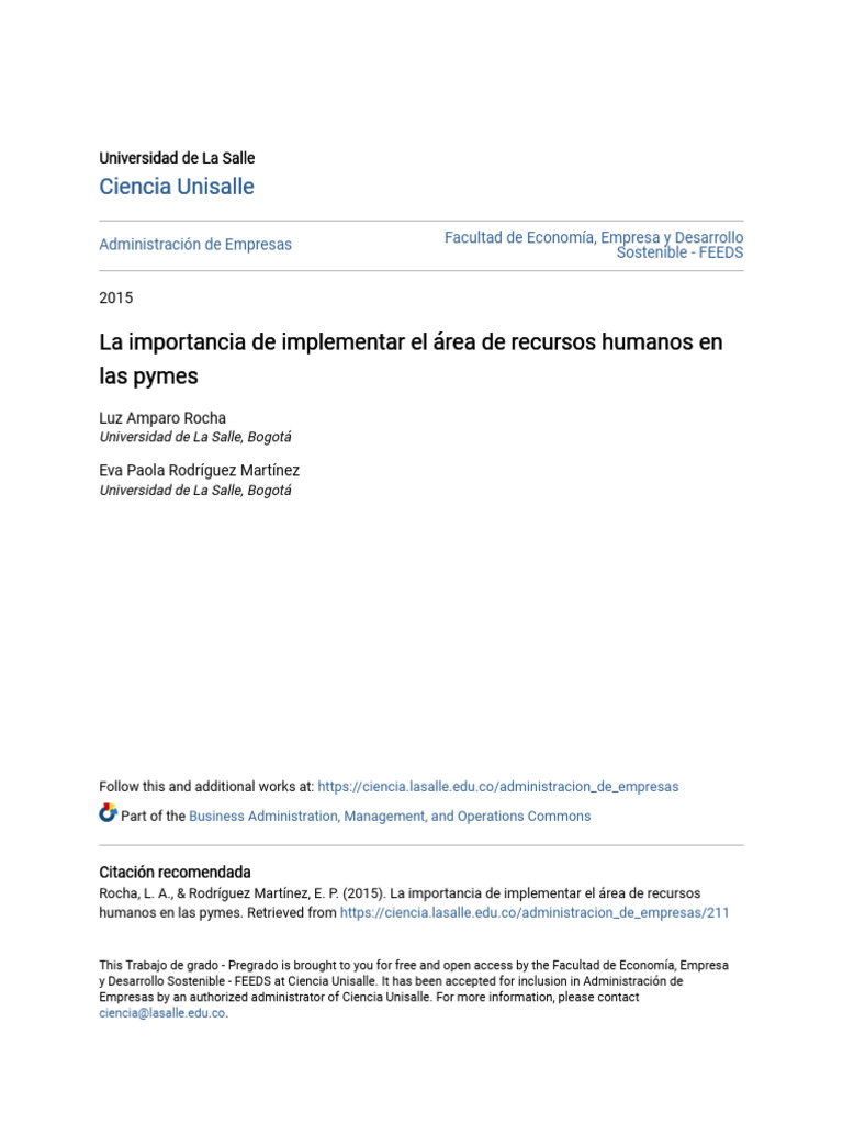 Art 2015 La Importancia de Implementar El Área de Recursos Humanos en Las | PDF | Gestión de ...