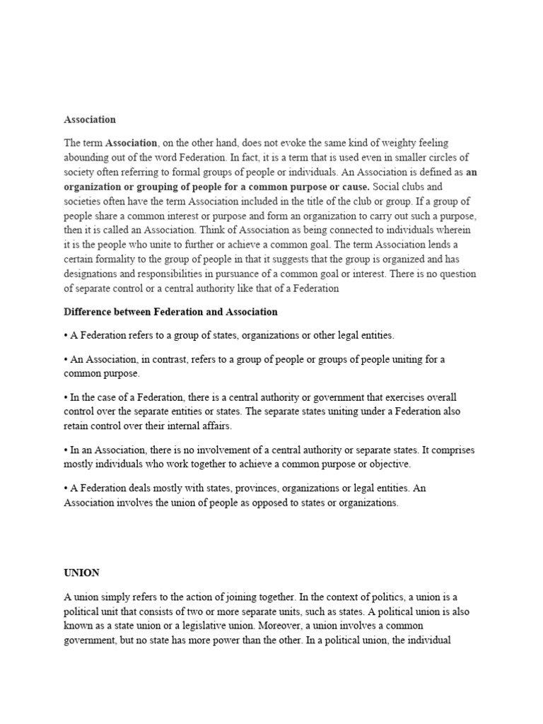 Association, Union Consociation, Confederation | PDF | Confederation ...