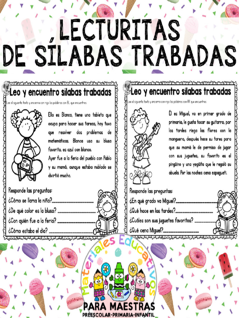 Lecturas de Sílabas Trabadas Recopilado Por Materiales Educativos para ...