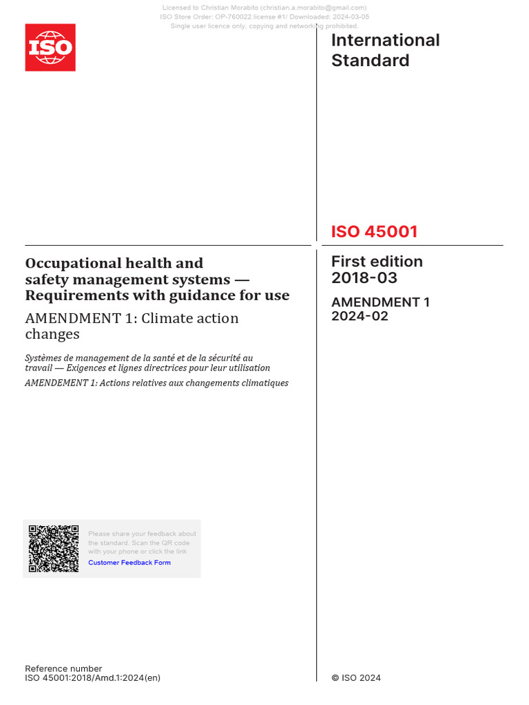 ISO 45001 2018 Amd 1 2024 (En) | PDF | International Organization For Standardization