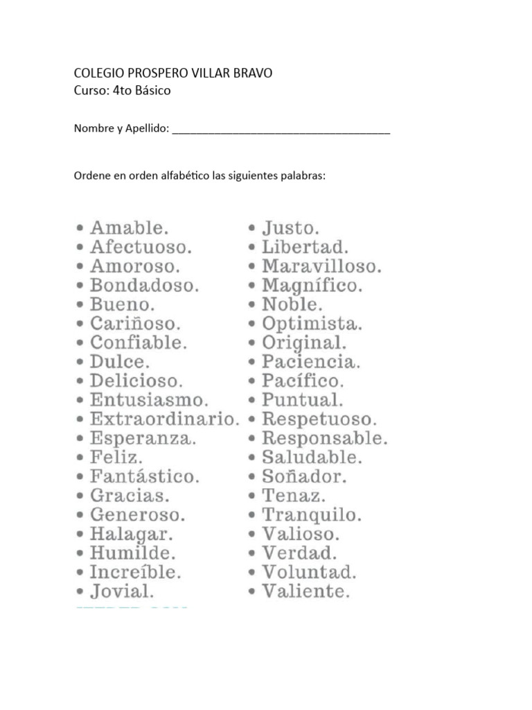 Guía para Ordenar Palabras en Orden Alfabético | PDF