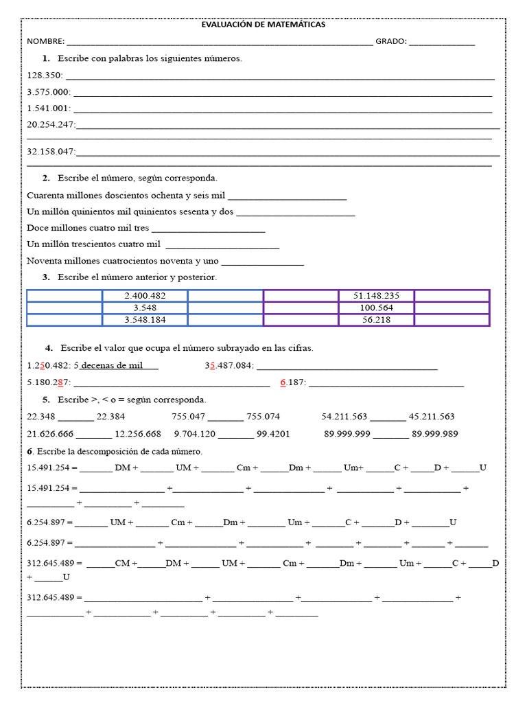 Ejercicios de Números en Millones | PDF
