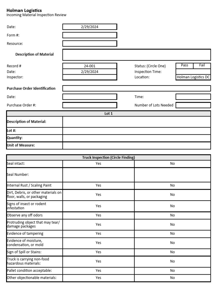 Logistics Material Inspection Guide | PDF