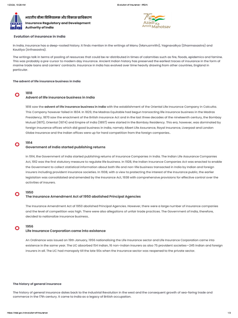 Evolution of Insurance - IRDAI | PDF