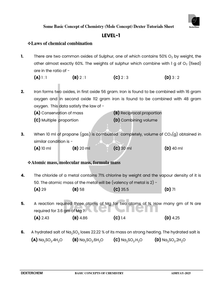 Basic Concepts of Chemistry A0x49QVl3BT5Ko2K | PDF | Mole (Unit ...