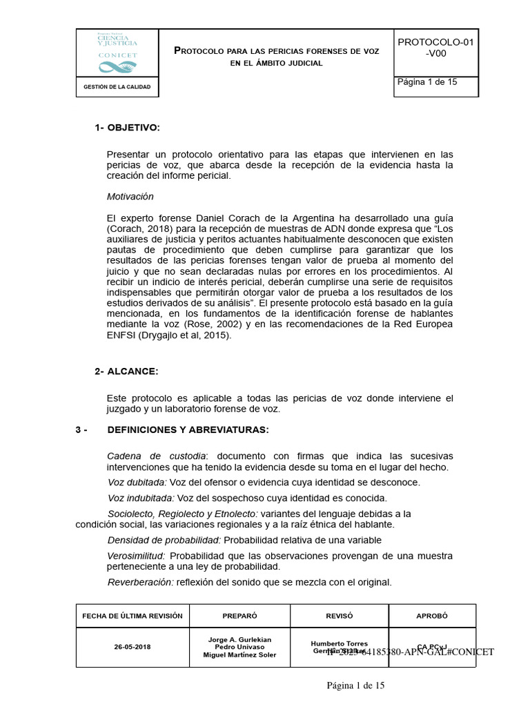 Protocolo para La Pericias Forenses de Voz | PDF | Laboratorios | Calibración