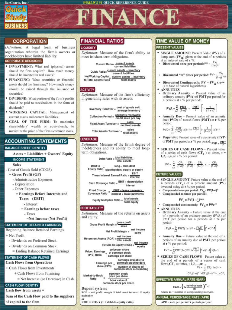 Finance Cheat Sheet-1 | PDF