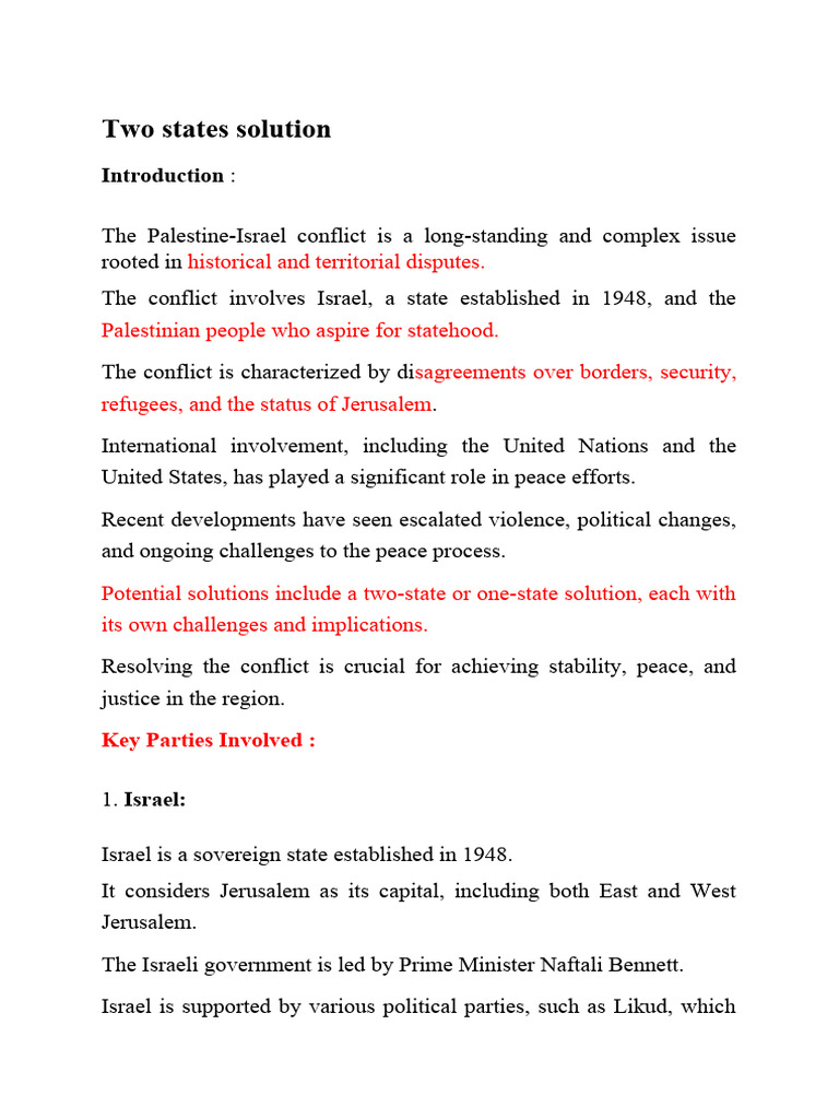 Two State Solution For Palestine-Israel Conflict | PDF | Israeli ...