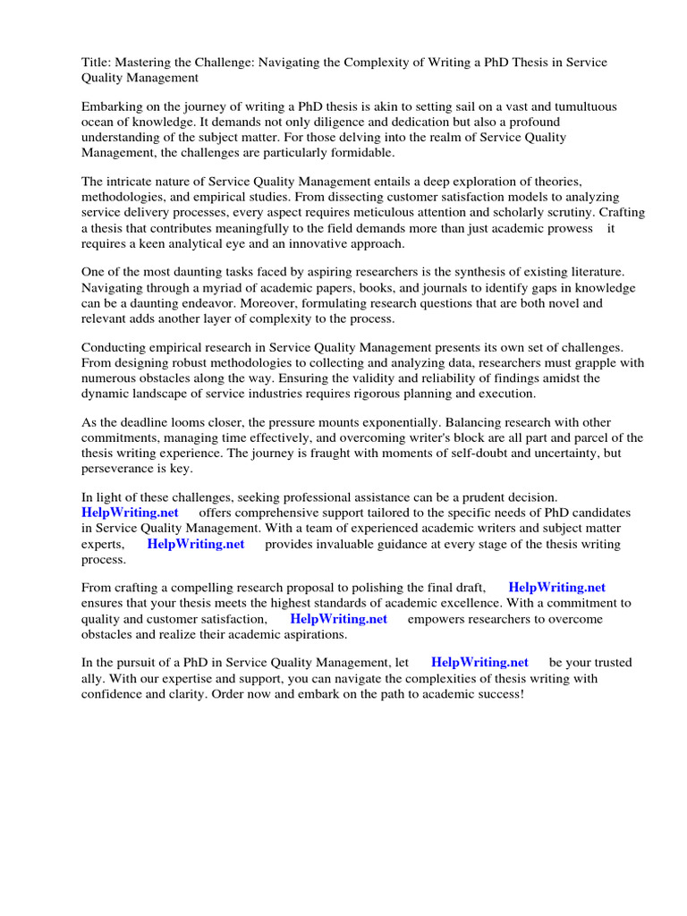 PhD Thesis Writing in Service Quality | PDF