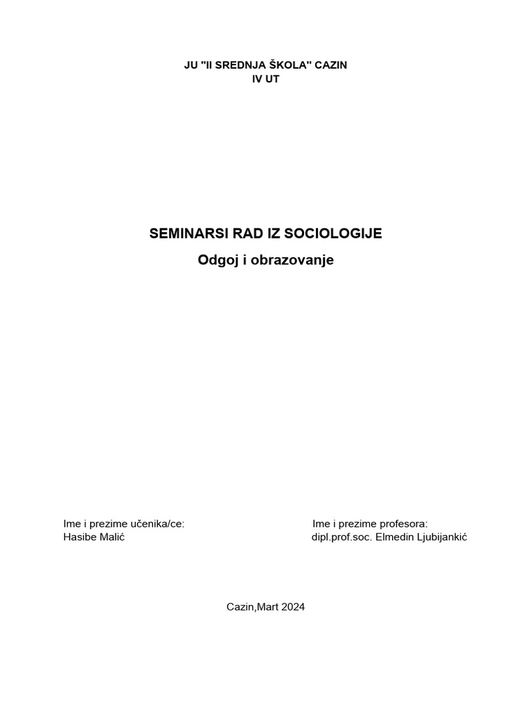 Seminarski Rad Sociologija | PDF