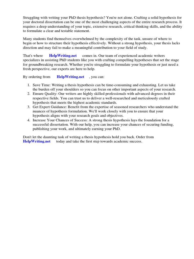 PHD Thesis Hypothesis Examples | Download Free PDF | Thesis | Hypothesis