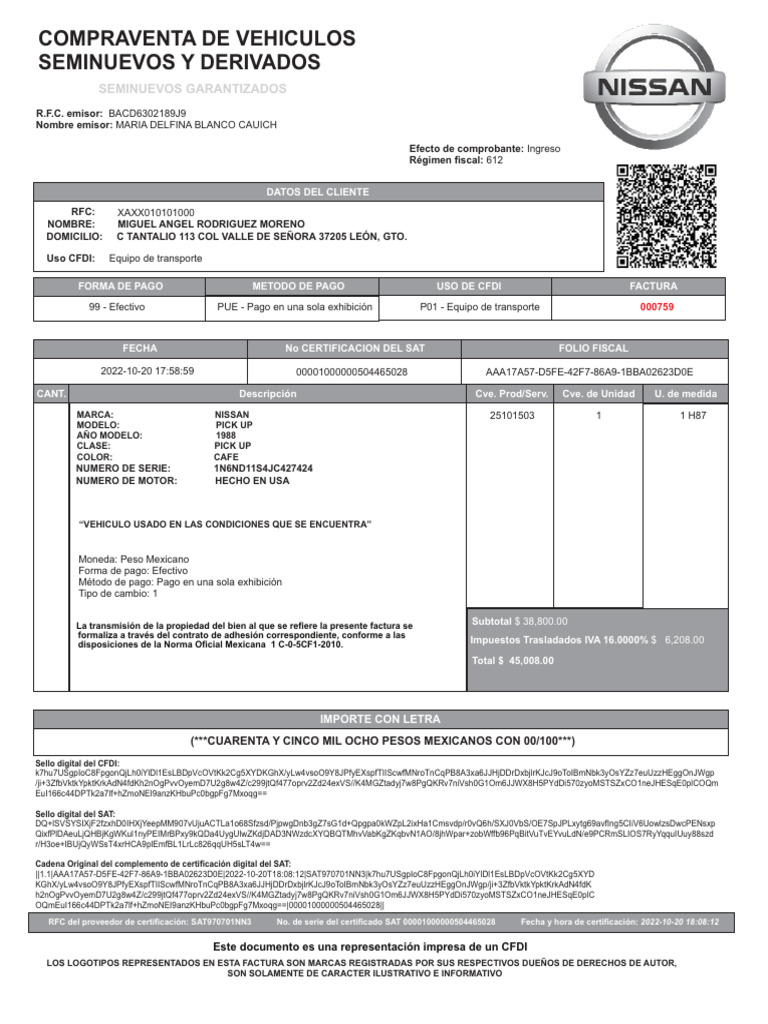 Refa Nissan 88 | PDF | Factura