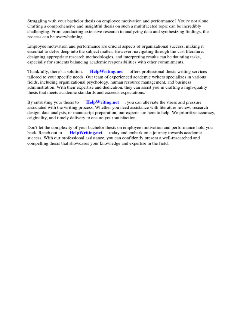 Bachelor Thesis Employee Motivation and Performance | PDF ...