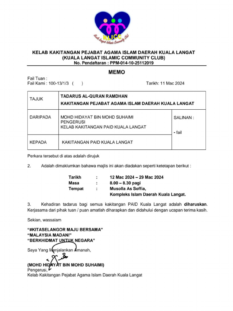 Memo Klicc Tadarus 2024 | PDF