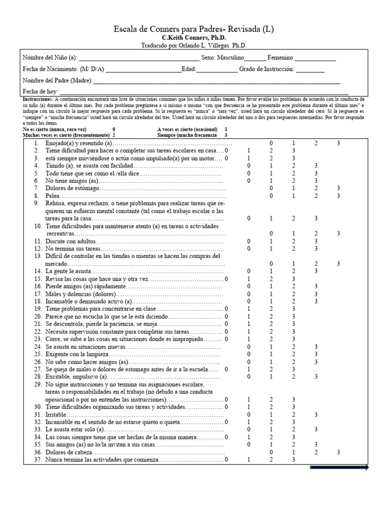 Escala Conners Papás-2 | PDF | Hogar, jardinería y bricolaje