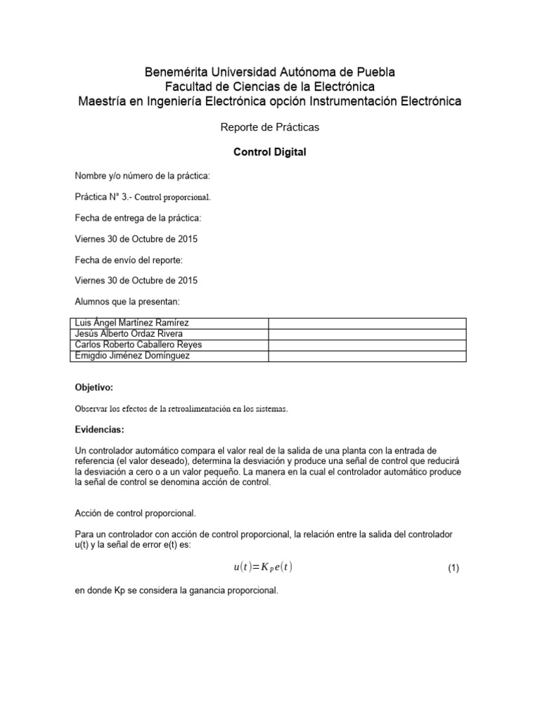 Reporte - Practica3 Control Proporcional | PDF | Electrónica | Sistema ...