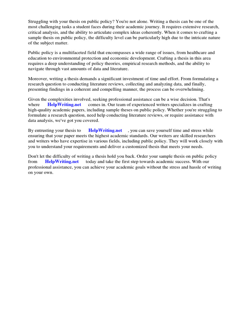 Sample Thesis On Public Policy | PDF | Policy | Policy Analysis