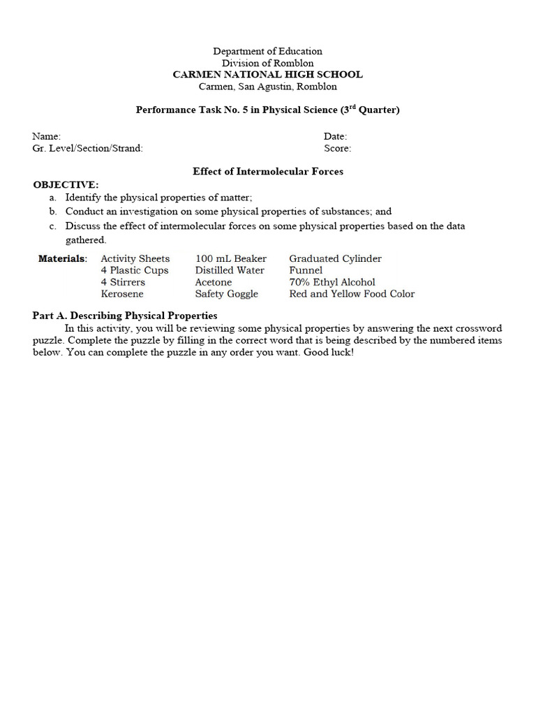 Performance Task No. 5 (Physical Science | PDF | Solubility | Evaporation