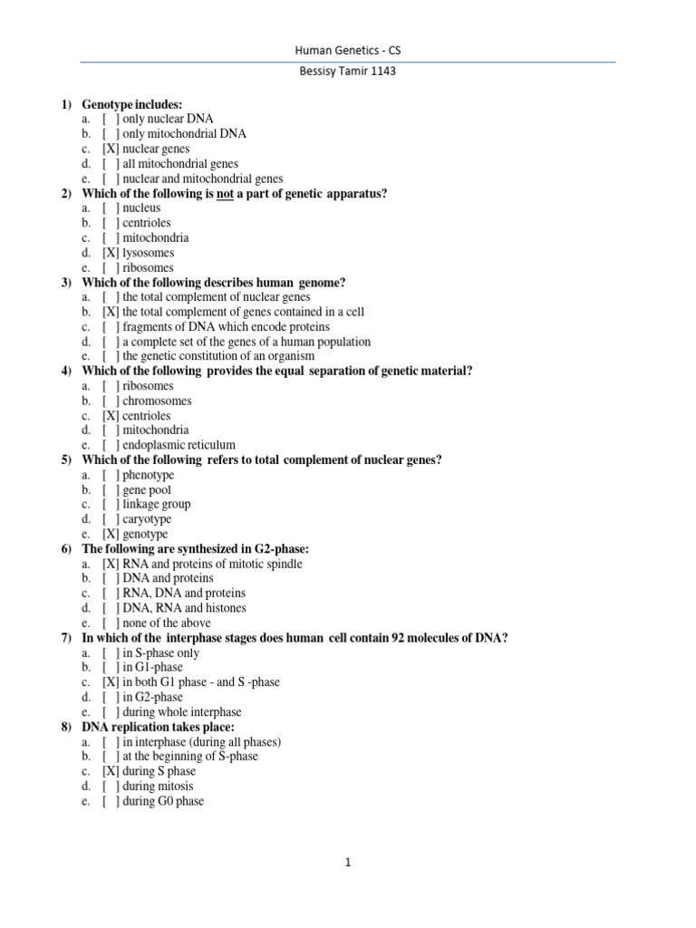 Human Genetics Test-1 | PDF | Meiosis | Genetic Disorder