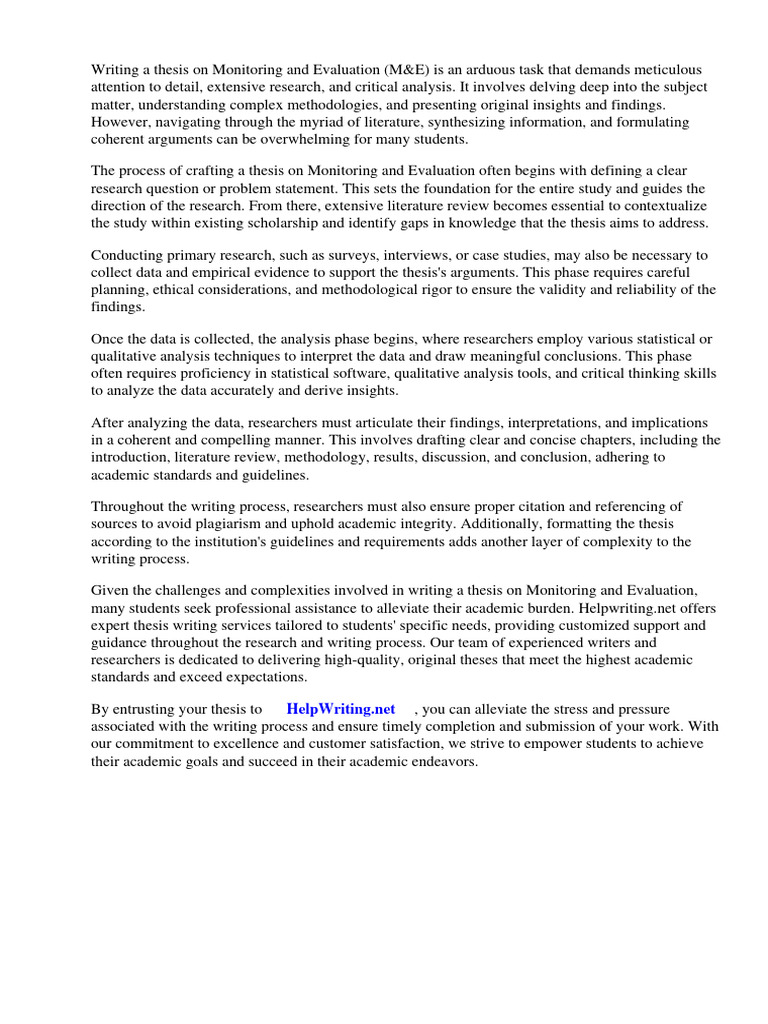 Monitoring and Evaluation Thesis PDF | PDF | Evaluation | Methodology