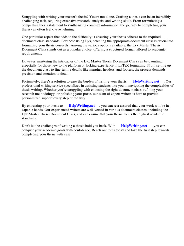 Lyx Master Thesis Document Class | PDF