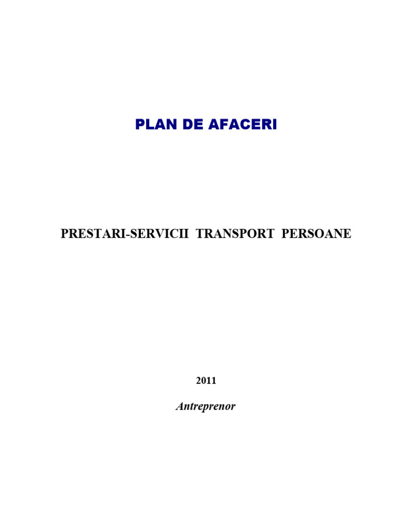 Plan de Afacere Prestari Servicii Transport Persoane PDF Free | PDF