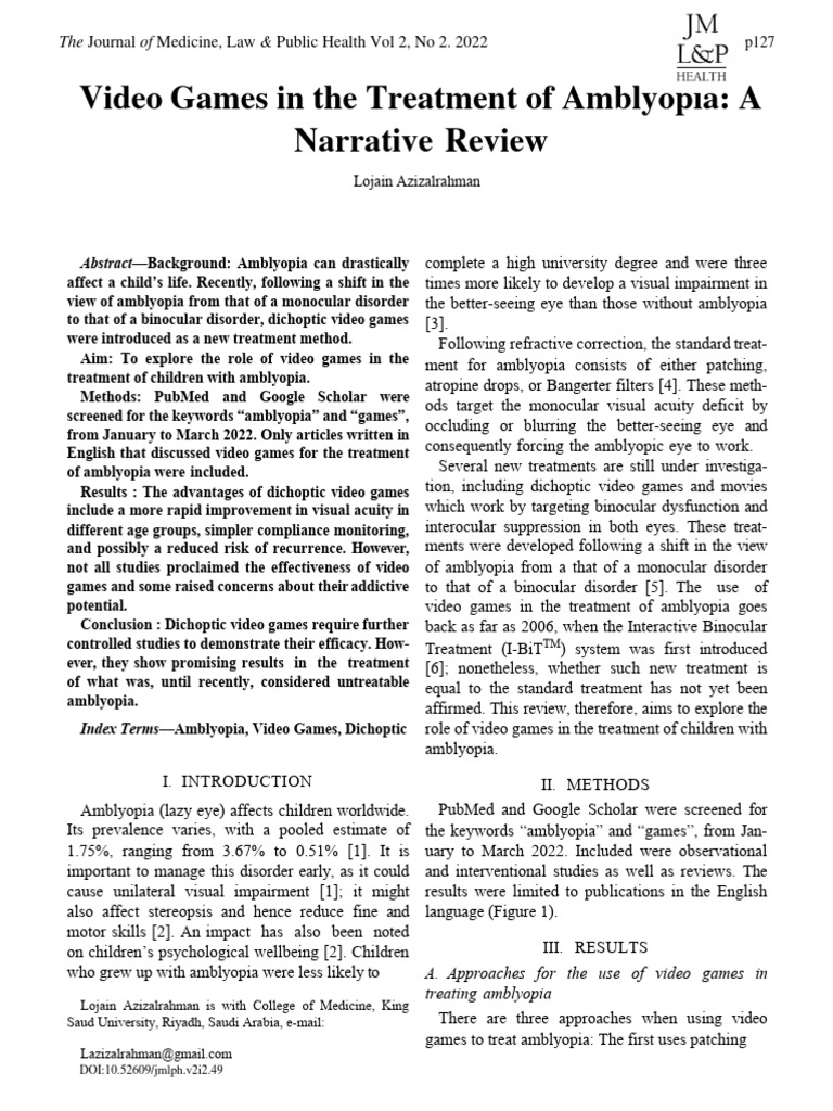 Video Games in The Treatment of Amblyopia A Narrative Review-1 | PDF ...