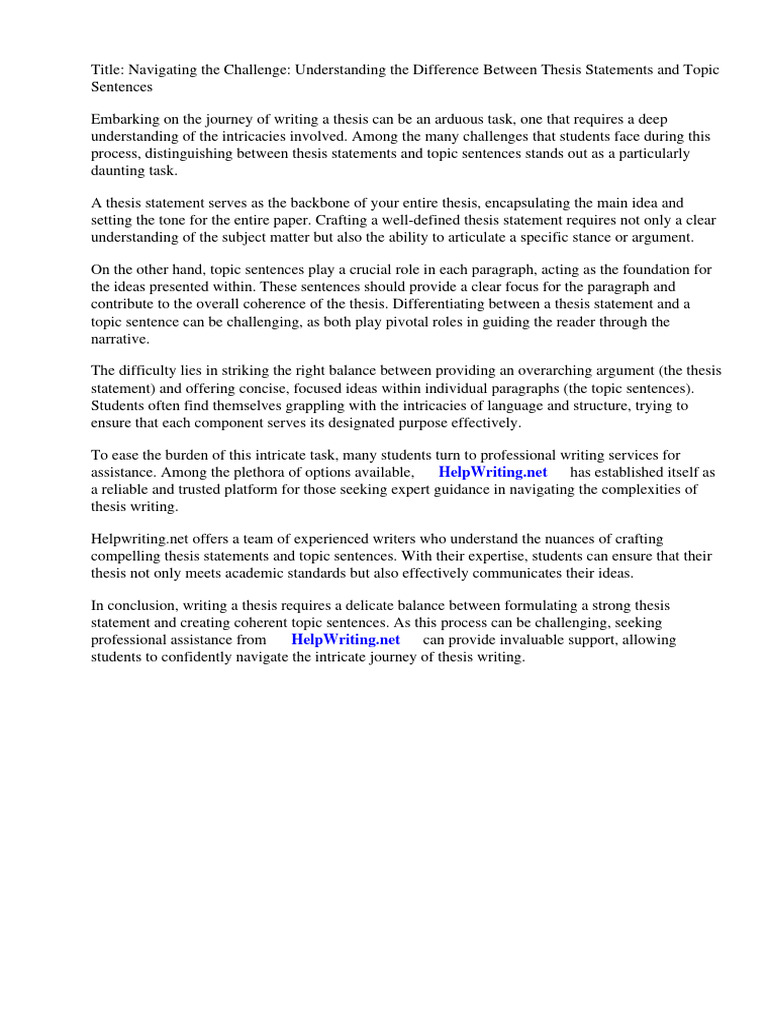 Thesis Statement and Topic Sentence Difference | PDF