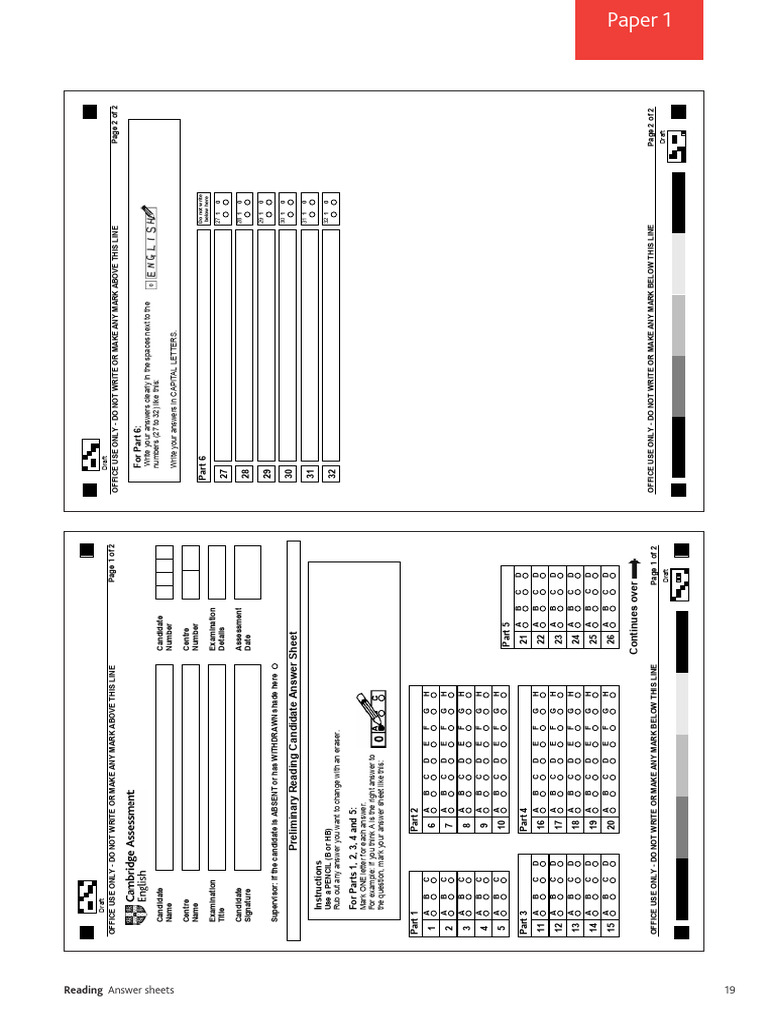 B1 Preliminary Answer Sheet Guide | PDF | Standardized Tests ...