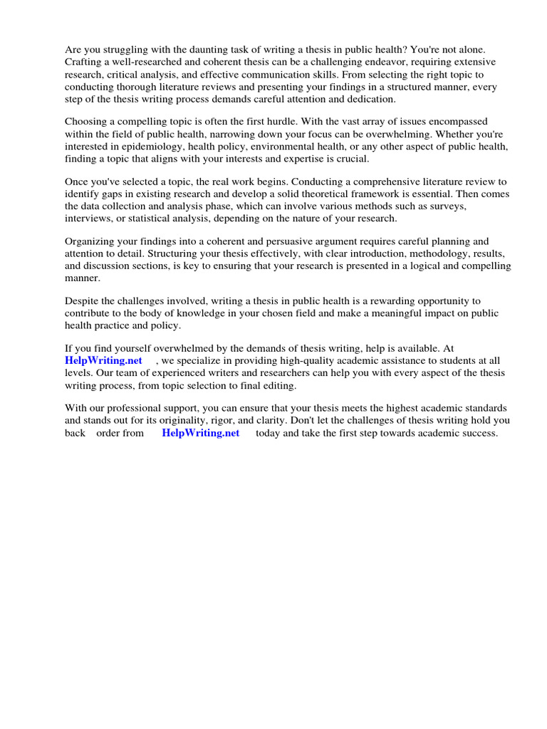 Sample Public Health Thesis Topics | PDF | Public Health | Chronic ...