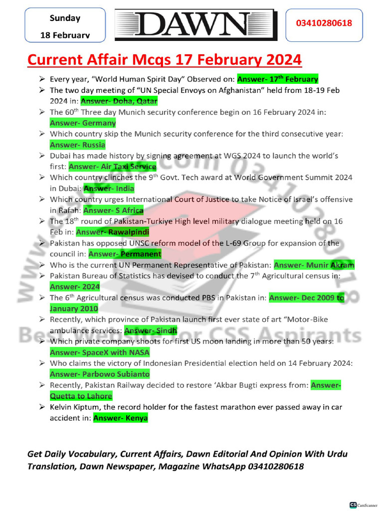 Feb 17 Current Affair MCQs | PDF