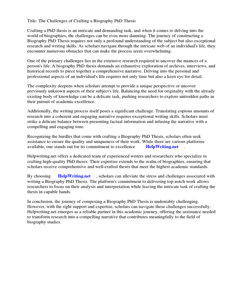 Biography PHD Thesis | PDF | Thesis | Essays