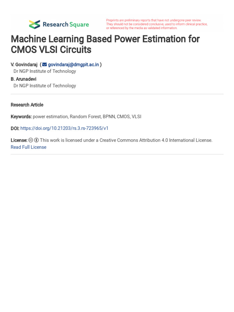 Machine Learning Based Power Estimation For CMOS V | PDF | Errors And ...