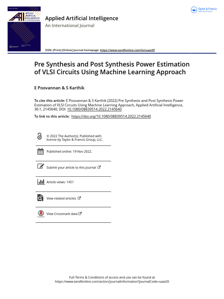 Pre Synthesis and Post Synthesis Power Estimation of VLSI Circuits Using Machine Learning ...