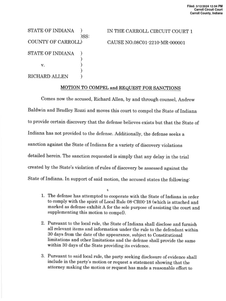 Motion To Compel and Request For Sanctions | PDF | Discovery (Law) | Prosecutor