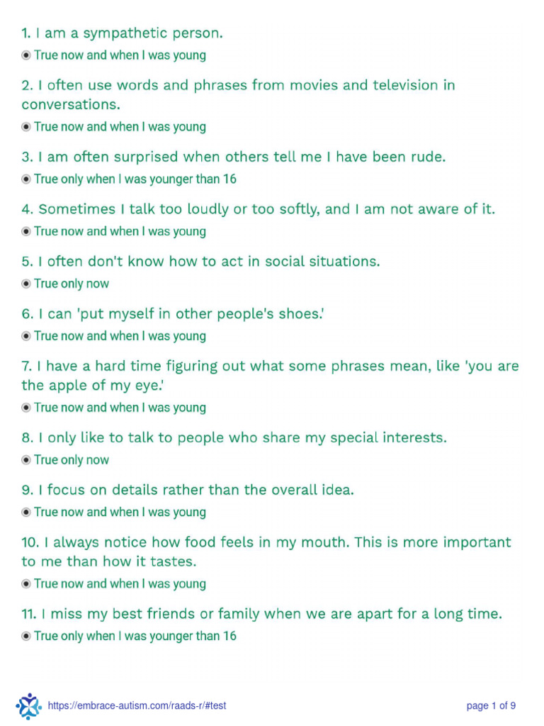 Test RAADS-R 1.11.2023 | PDF