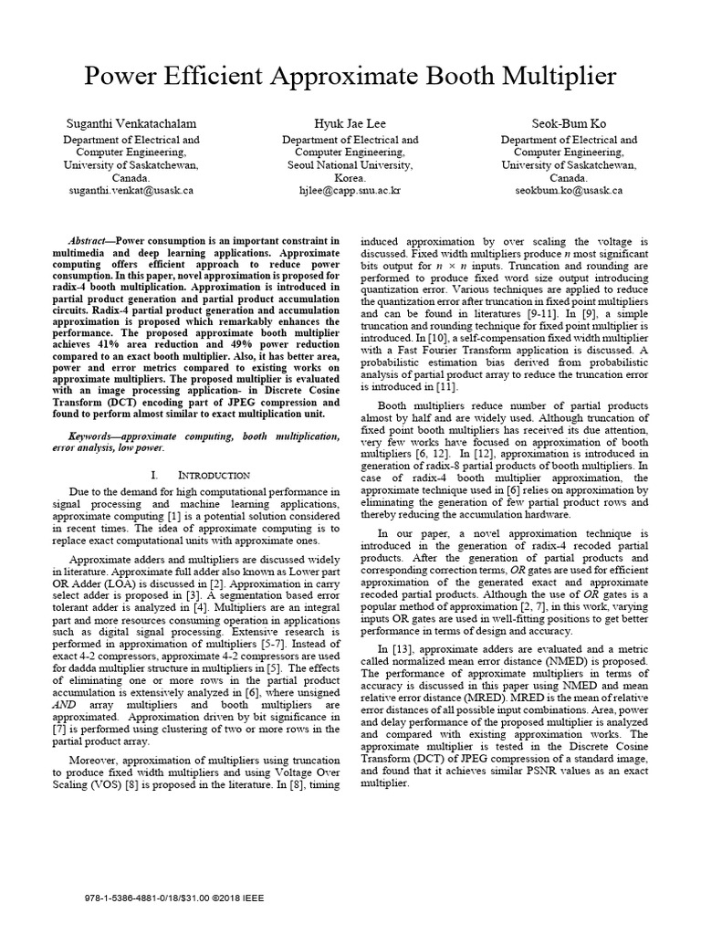 Power Efficient Approximate Booth Multiplier | PDF | Computer Engineering | Computing