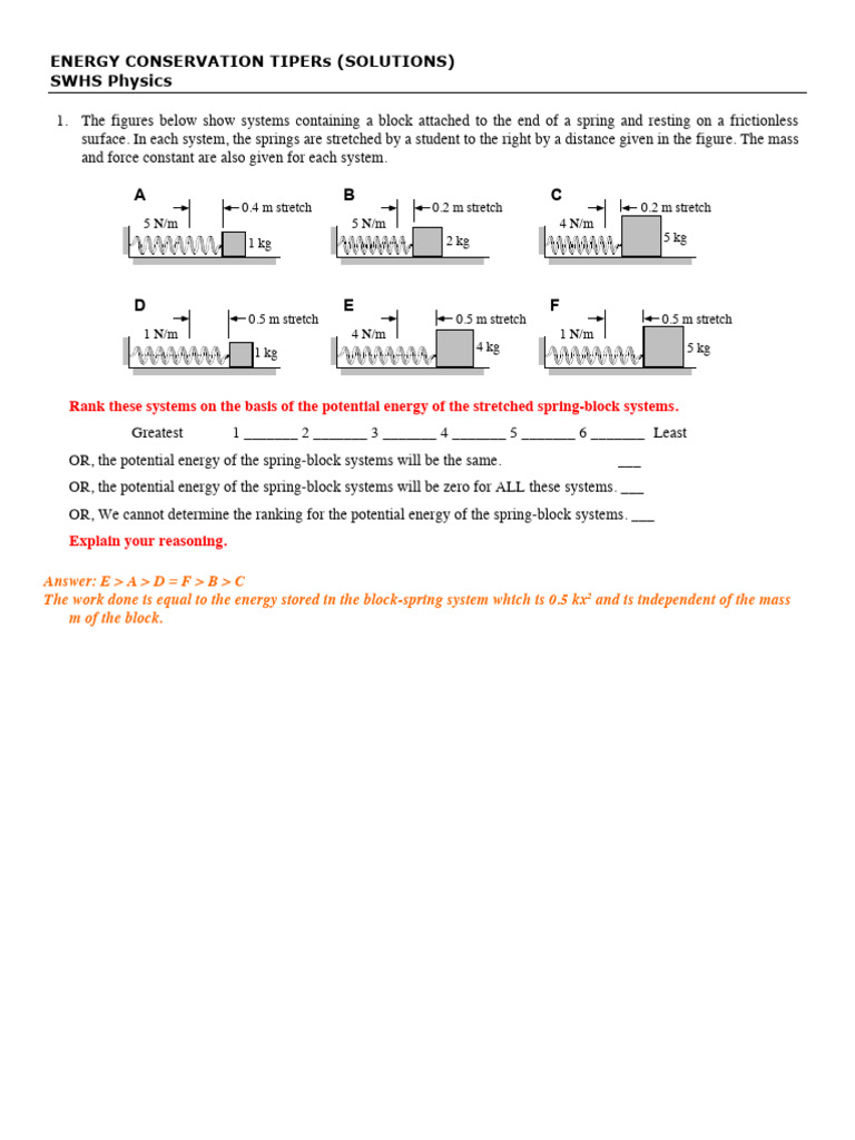 Energy Conservation TIPERs Solutions | PDF | Friction | Rocket