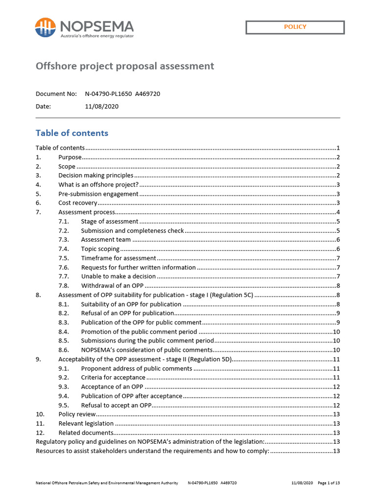 Offshore Project Proposal Assessment | Download Free PDF ...
